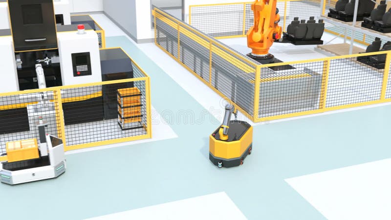 Mobile Robot, Heavy Payload Robot Cell, Forklift and CNC Machines in ...