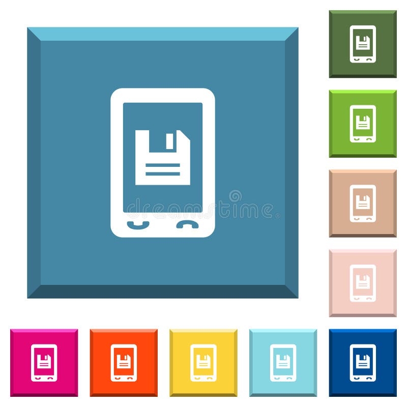 Mobile Save Data White Icons on Edged Square Buttons Stock Vector ...