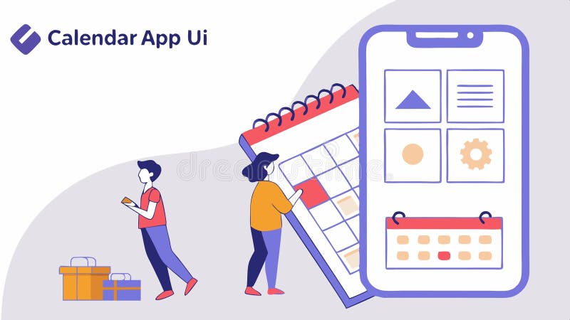 Calendar App UI, Vector Design Mobile Schedule Planner Graphic. Vector ...