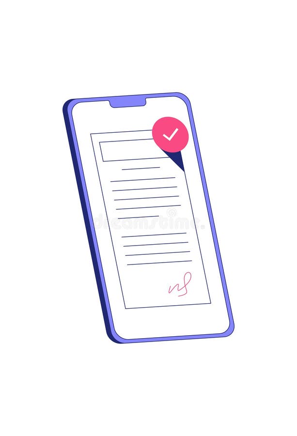 Mobile Screen with Digital Document and Approval Tick Mark in Flat ...