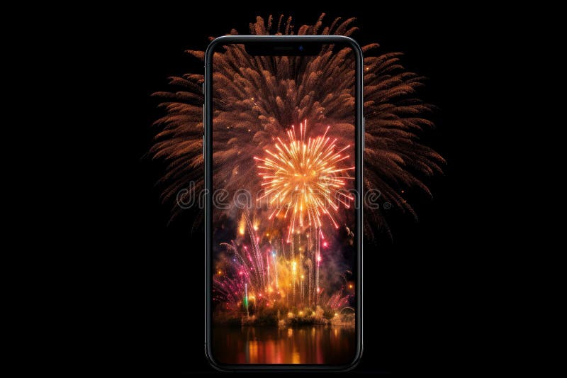 Mobile Screen Fireworks Celebrate. Generate Ai Stock Illustration ...