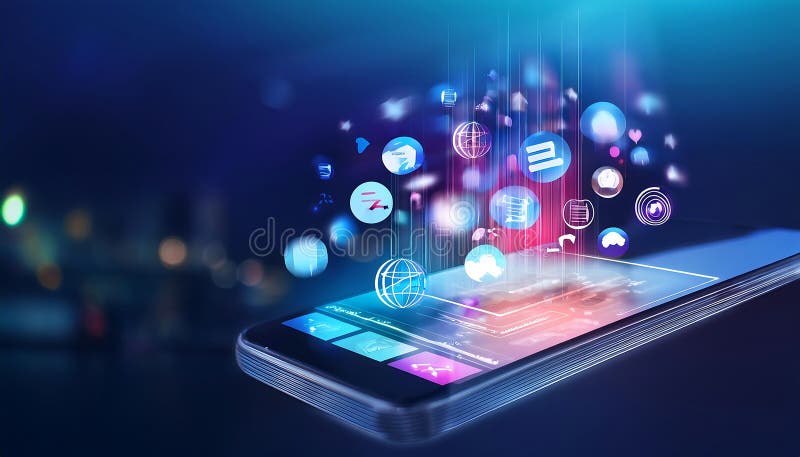 Mobile Screen with Floating Icons - Business Using Online Technology ...