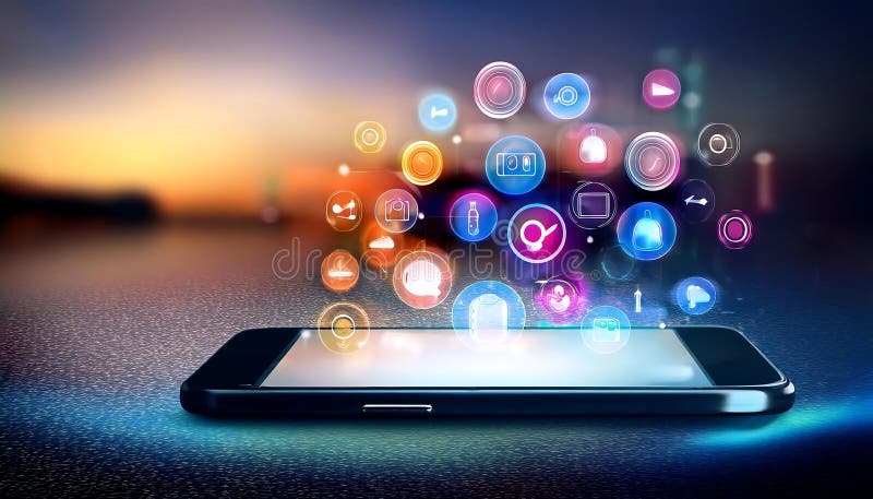 Mobile Screen with Floating Icons, Representing an Empty Search Engine ...