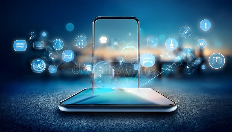 Mobile Screen with Floating Icons, Representing an Empty Search Engine ...