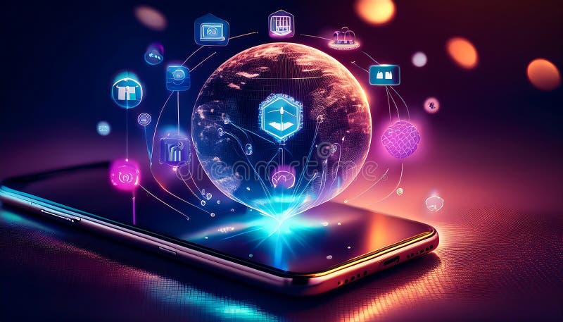 Mobile Screen with Floating Icons, Representing the Internet of Things ...