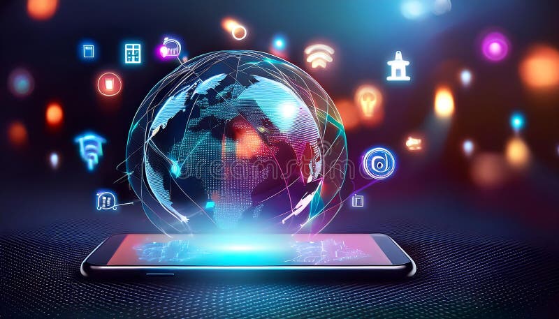 Mobile Screen with Floating Icons, Representing the Internet of Things ...