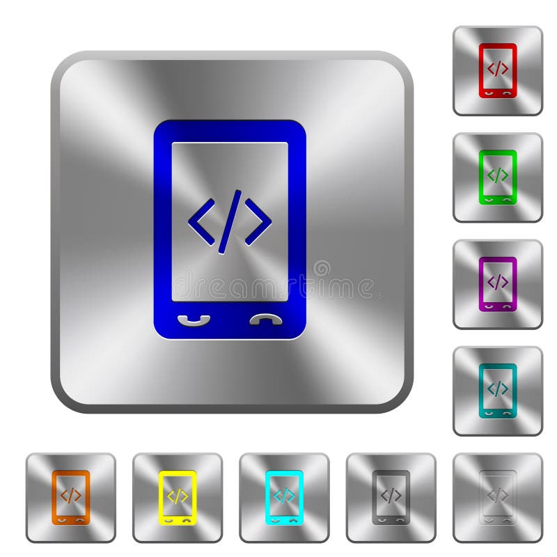 Mobile Scripting Rounded Square Steel Buttons Stock Vector ...