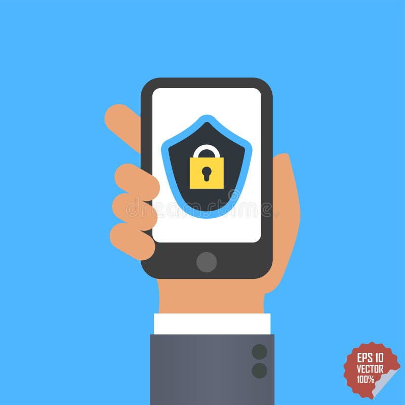Mobile Security App on Smartphone Screen. User Touch Screen. Flat ...