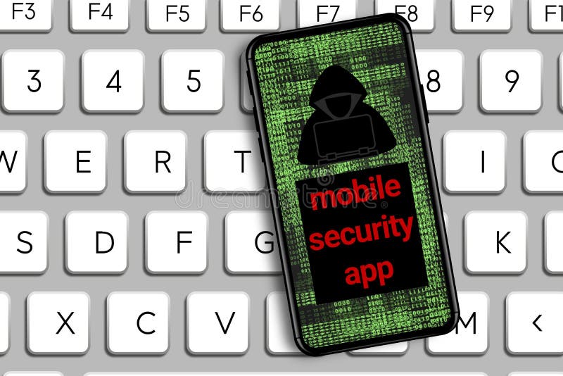 Mobile Security App Word and Hacker Icon in Mobile Phone with Digital ...