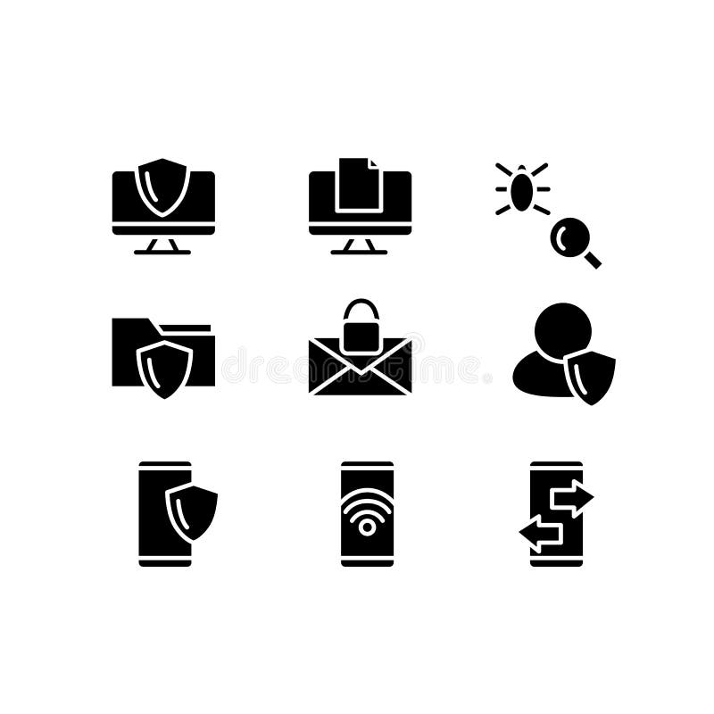 Mobile Security Glyph Icons. Safe Wireless Data Transfer Flat Vector ...
