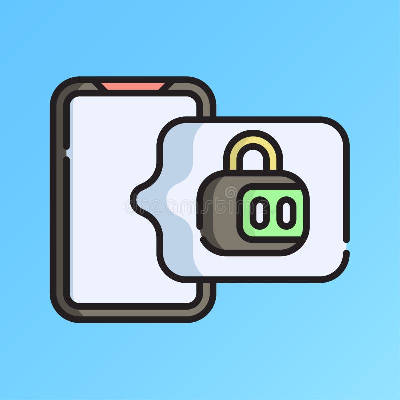 Mobile Security Icon Vector Illustration. Flat Outline Cartoon. Cyber Security Icon Concept ...