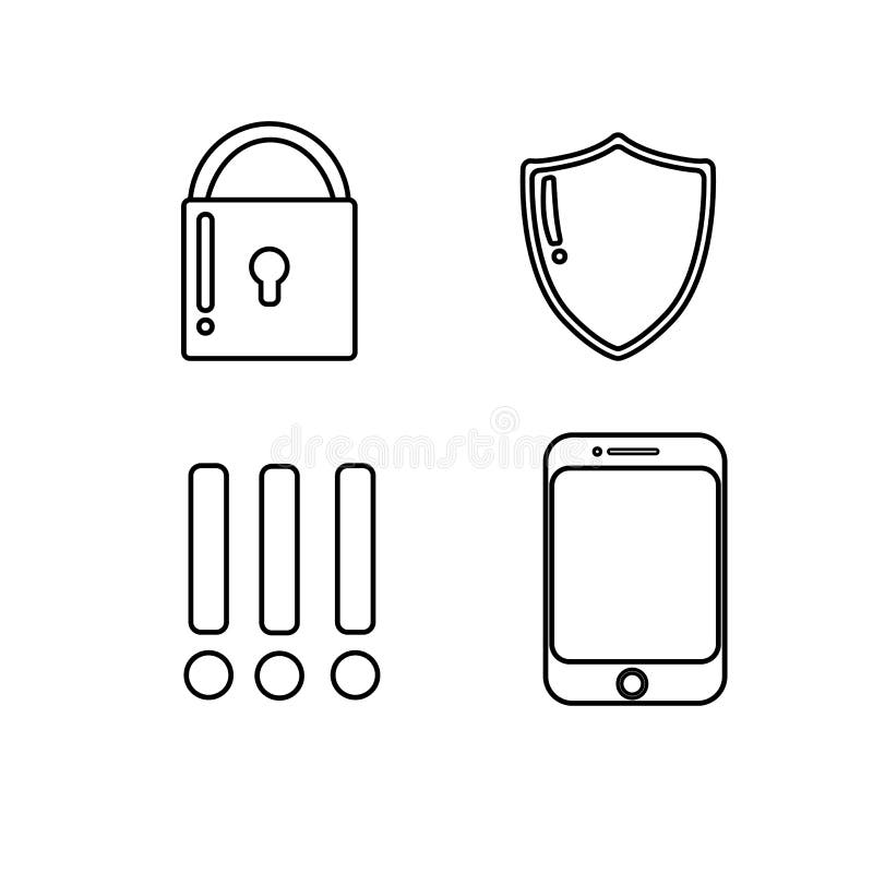 Mobile Security Icons - Lock, Shield, Exclamation Points, Mobile Phone ...