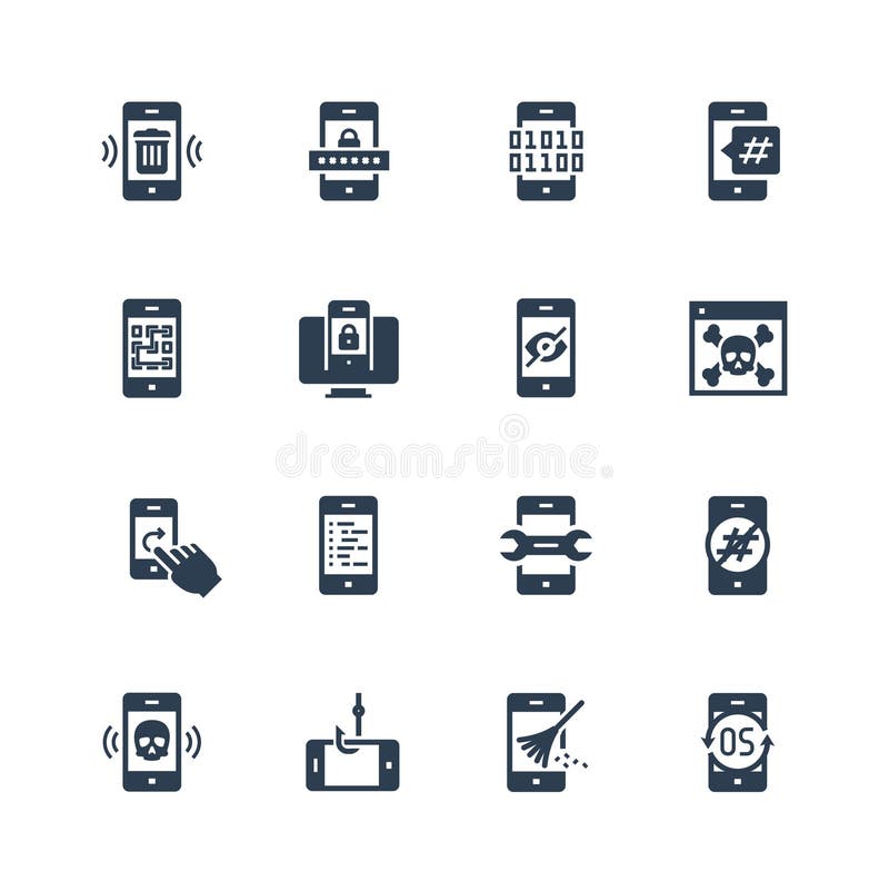 Mobile Security Icon Set stock vector. Illustration of message - 164474963