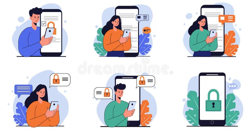 Mobile Security Vector Illustration Set Stock Vector - Illustration of ...