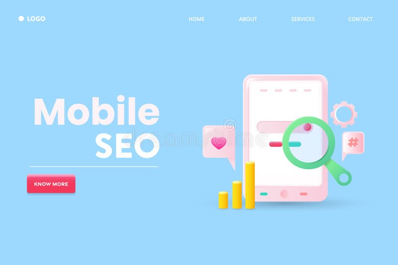 Mobile SEO Optimization 3d Landing Page Theme, Magnifying Glass with ...