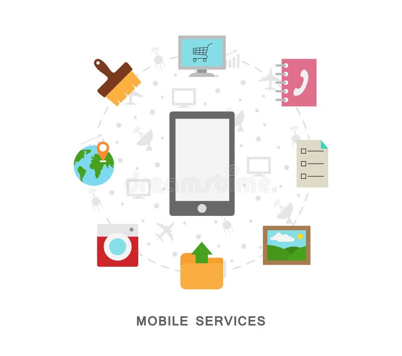Mobile services icons stock illustration. Illustration of camera - 81677778