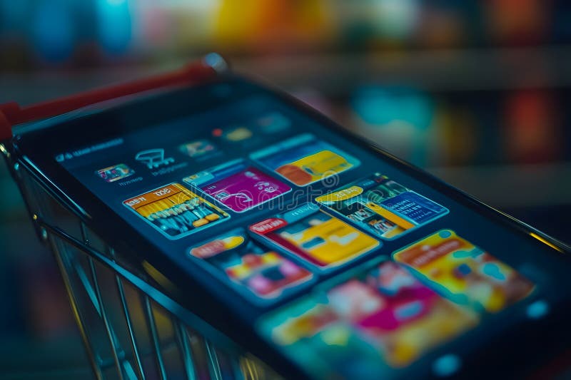 Mobile Shopping App Interface on Smartphone in Shopping Cart Stock ...