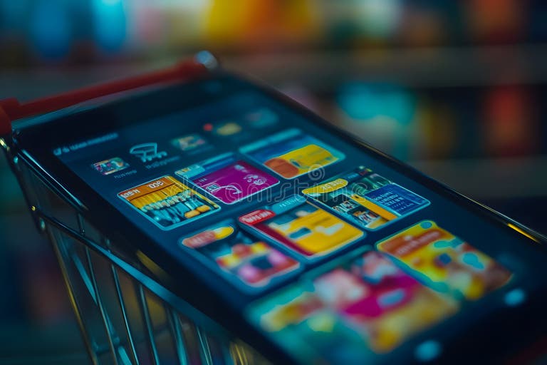 Mobile Shopping App Interface on Smartphone in Shopping Cart Stock ...