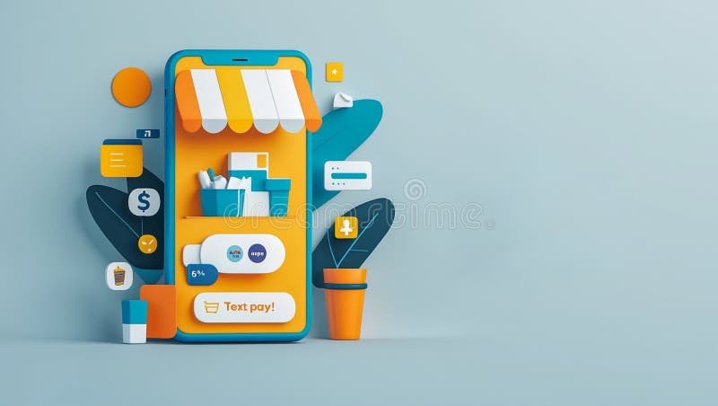 Mobile Shopping Concept with Digital Elements Stock Illustration ...