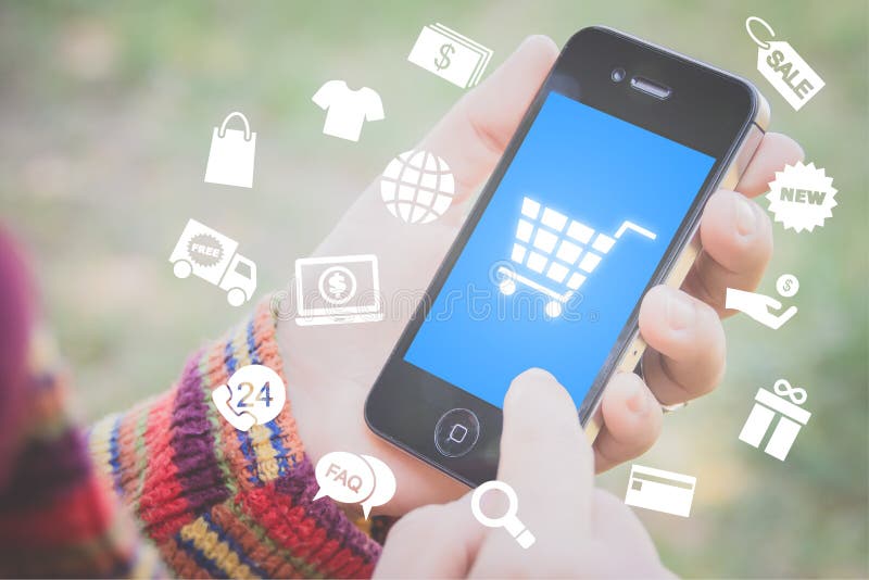Mobile shopping concept stock photo. Image of screen - 156281890