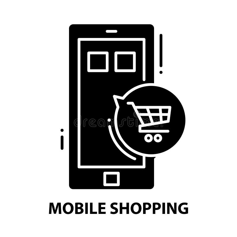 Mobile Shopping Symbol Icon, Black Vector Sign with Editable Strokes ...