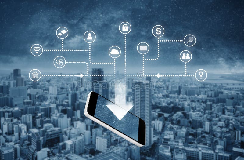 Mobile Smart Phone with Application Icons. Smart Devices Remote Control ...