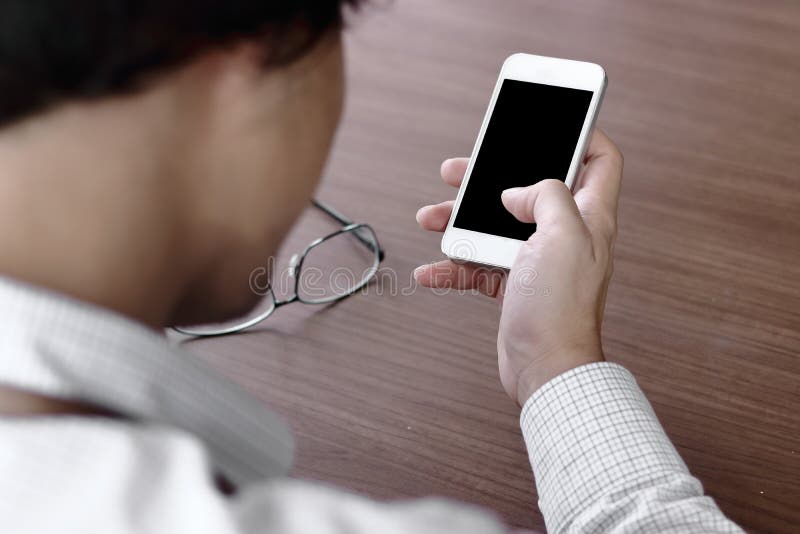 Mobile Smart Phone on Hands of Stressed Asian Man. Stock Image - Image ...