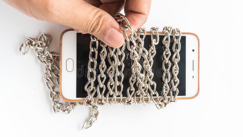 Mobile Smart Phone Lock by Steel Chain Stock Photo - Image of brown ...