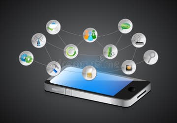 Mobile Smartphone, App Symbols and Its Functions Stock Illustration ...