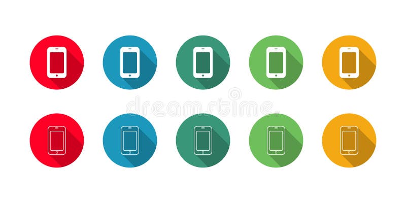 Mobile or Smartphone Icon Set Vector Illustration with Long Shadow ...