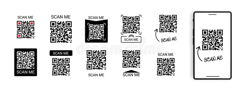 Mobile Smartphone QR Code Application Button with Scan Me Sign - Vector ...