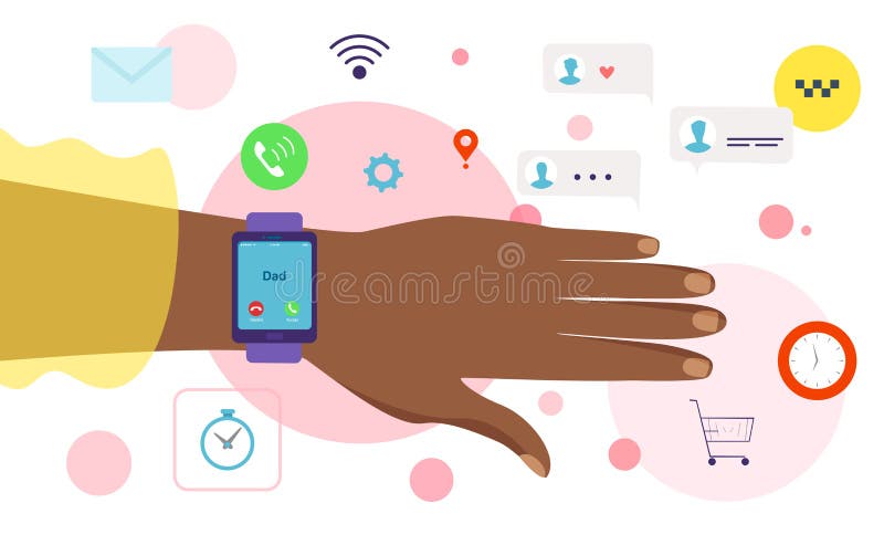 Mobile Smartwatch Modern Technology Gadget, Male Hand Wears Tech Device ...