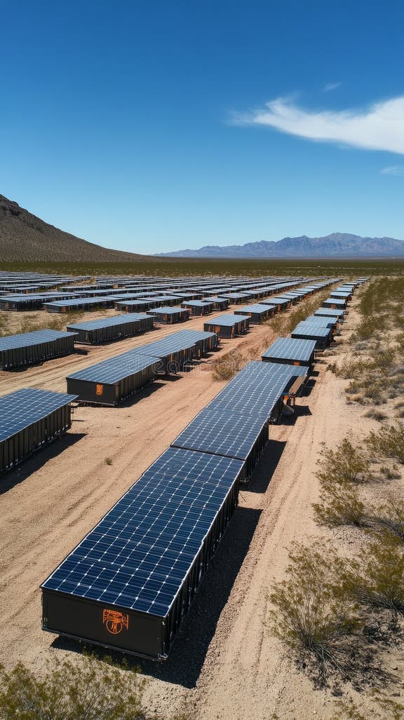 Mobile Solar Panel Deployment in Desert Landscape for Project Stock ...