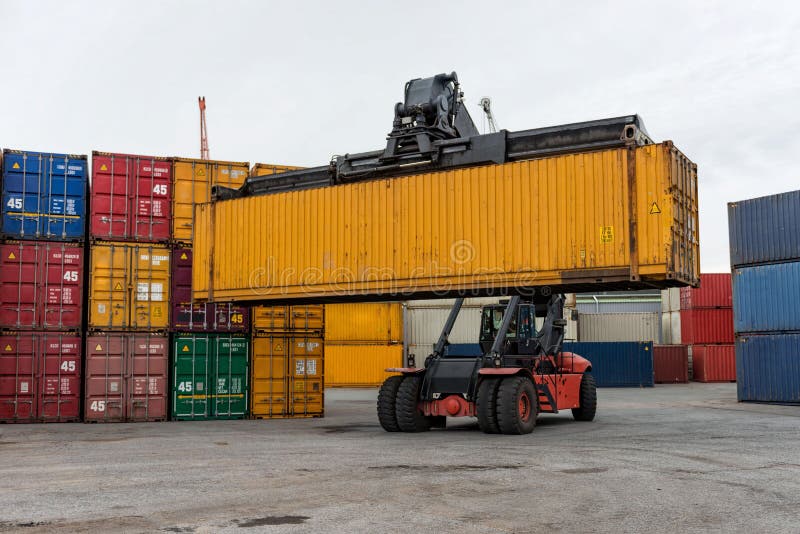Mobile stacker handler. stock image. Image of terminal - 91397857