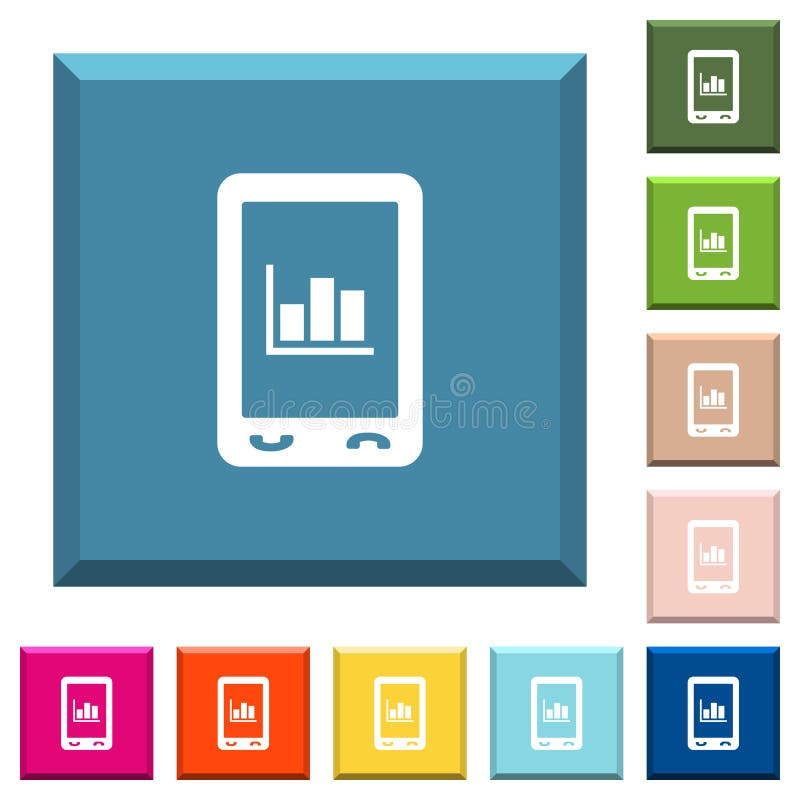 Mobile Statistics White Icons on Edged Square Buttons Stock Vector ...