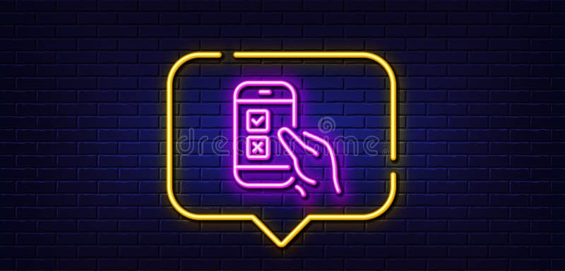 Mobile Survey Line Icon. Select Answer Sign. Neon Light Speech Bubble ...