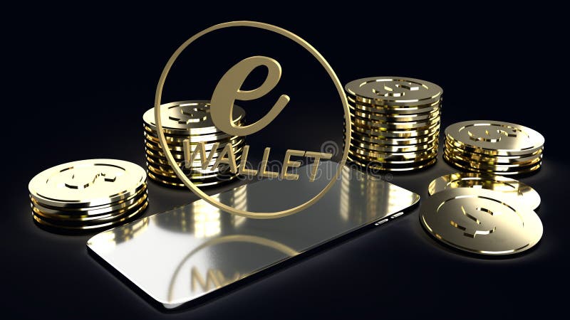 The Mobile Symbol E Wallet and Gold Coins for E Business Concept Stock ...