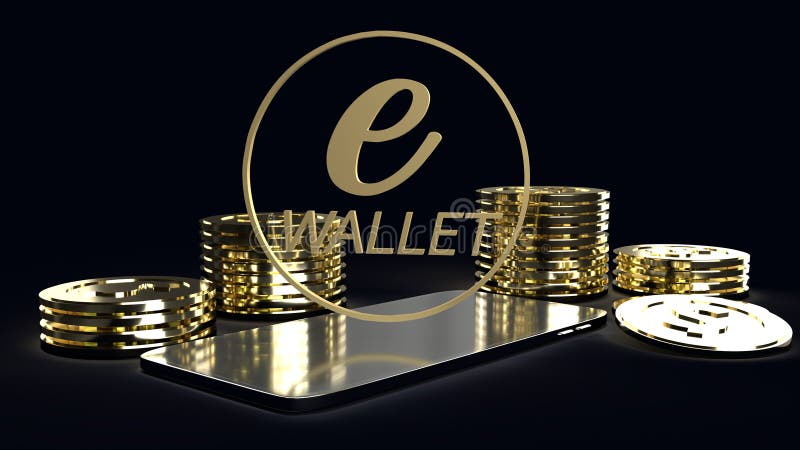 The Mobile Symbol E Wallet and Gold Coins for E Business Concept Stock ...