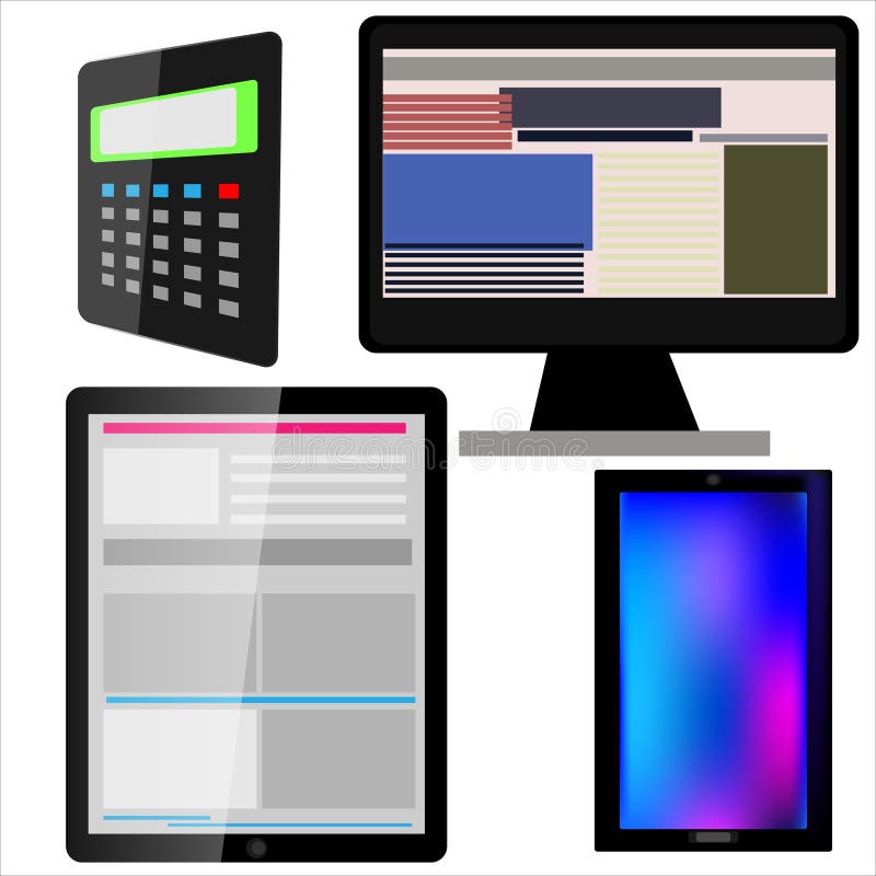 Mobile, Tablet, Monitor, Calculator Stock Vector - Illustration of ...