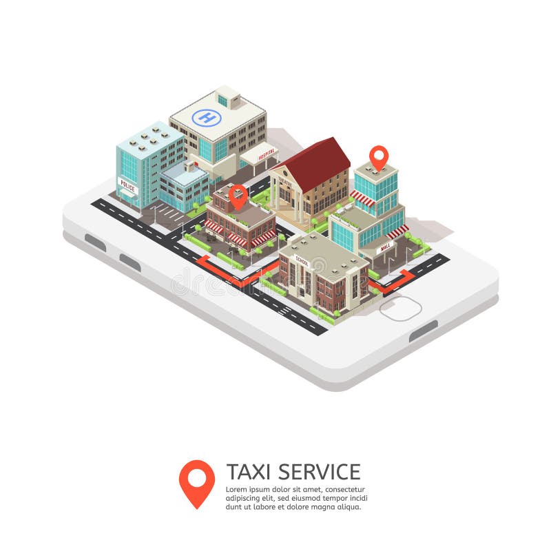 Mobile Taxi Service Isometric Design Stock Vector - Illustration of infrastructure, background ...