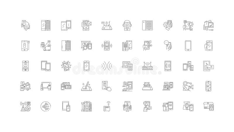 Mobile Technology Concept Illustration, Linear Icons, Line Signs Set ...