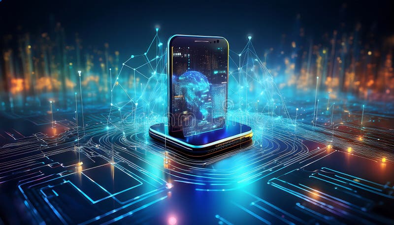 Mobile Technology in a Connected World, Illustrated by Glowing Lines ...