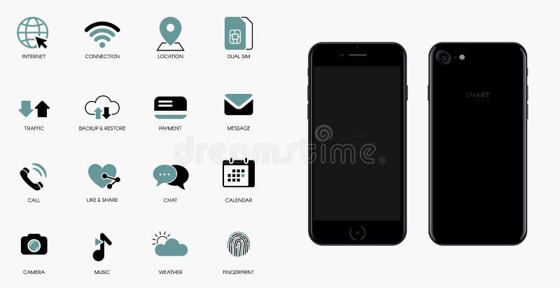 Mobile Technology Vector Icons Set. Smartphone Front and Back View ...