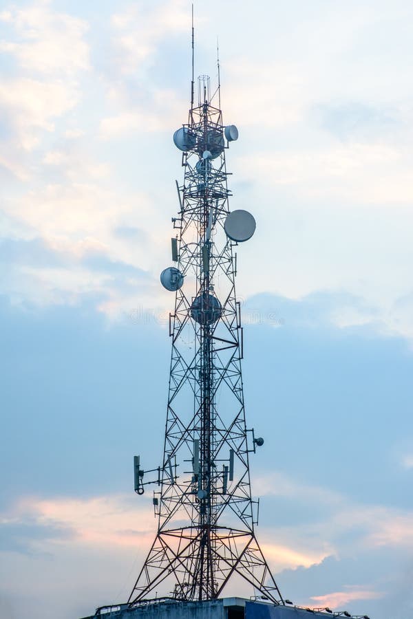 Mobile Telecom Tower, with Blue Sky Stock Image - Image of cellular ...