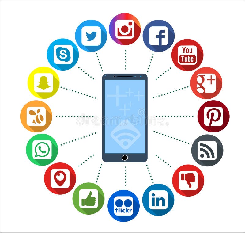 Mobile Telephone with Social Network Infographic Icons Editorial Stock ...