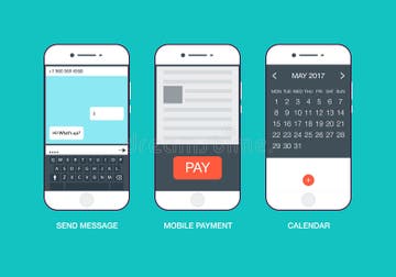 Mobile Touch Screen Phones Interface Windows Vector. Flat Style Modern ...