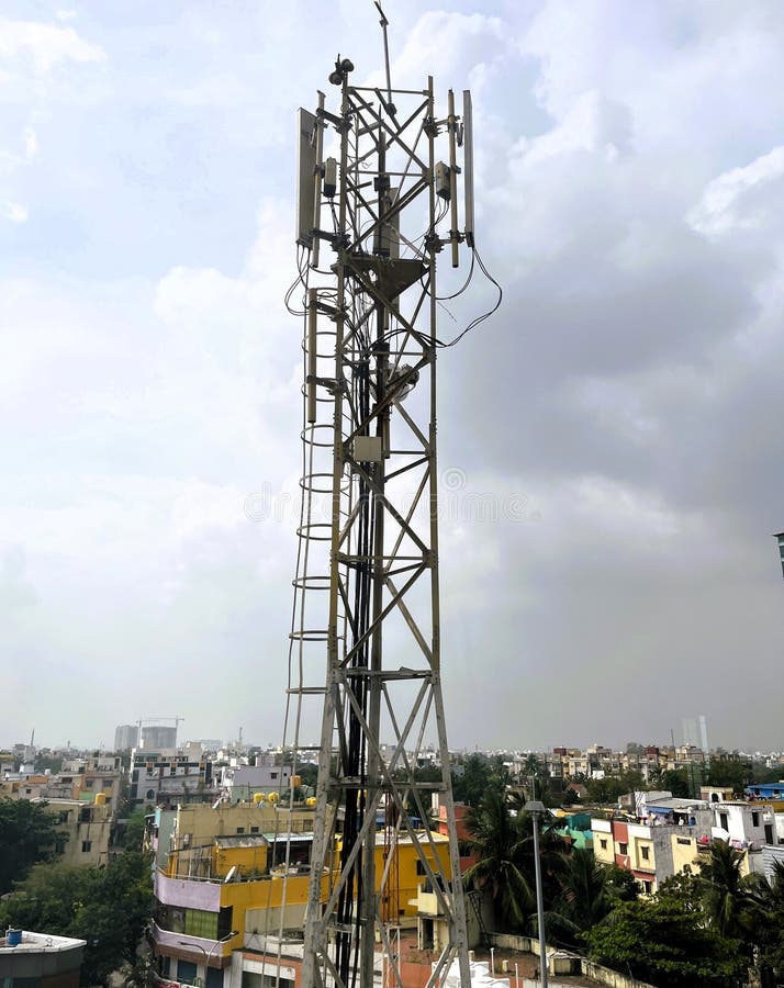 A Mobile Tower at the Center of the City Stock Image - Image of ...