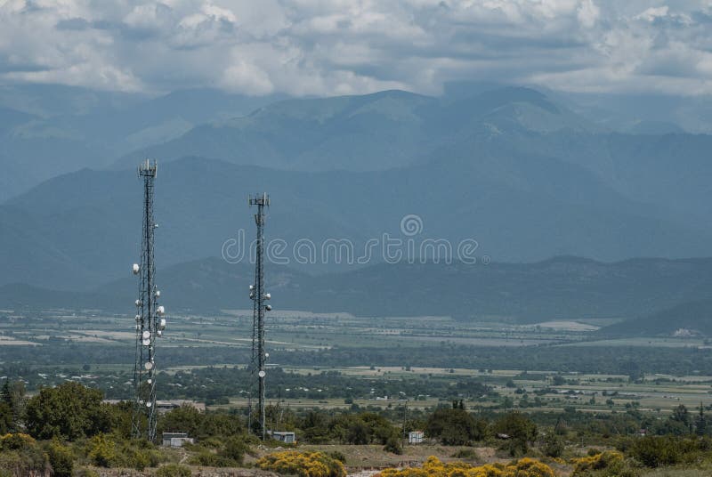 Mobile Towers on the Background of Mountains, Telecommunications Stock ...