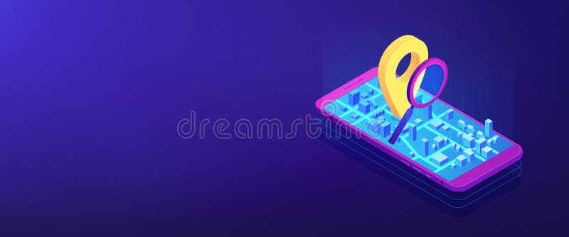 Mobile Tracking Soft Isometric 3D Banner Header. Stock Vector ...