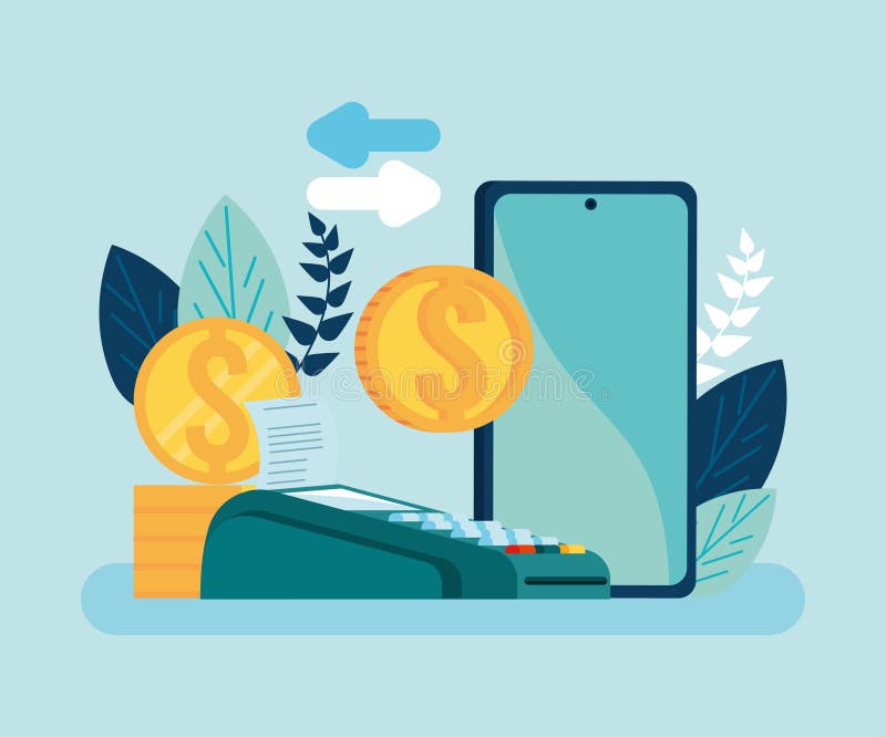 Mobile Transaction with Desktop Stock Vector - Illustration of ...